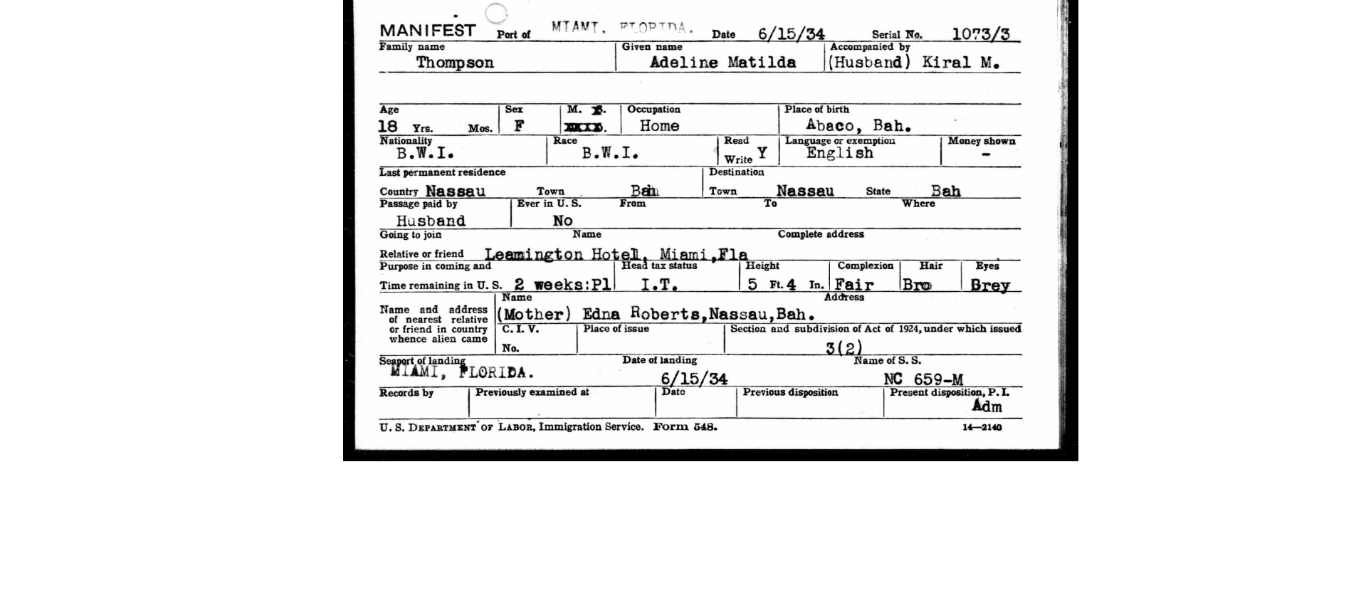 ROBERTS, Adeline Matilda ‘Addie’ (1917-1970) – Out Island Boy